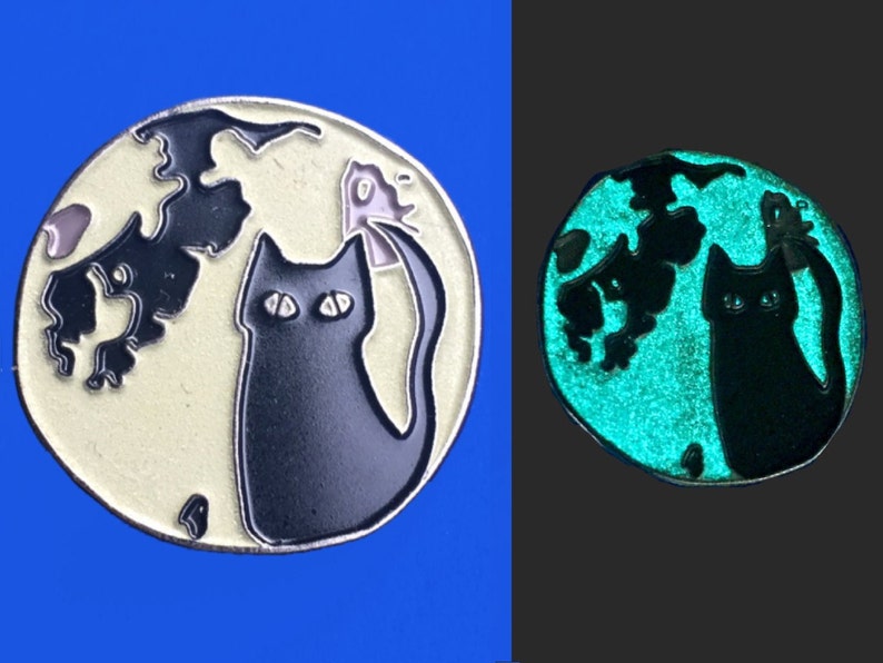 Black Cat Enamel Pin Full Moon Enamel Pin Glow-in-the-dark Badge Lapel Pin Lunar Pin - Etsy