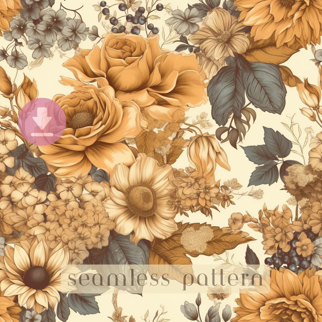 Fall Autumn Boho Rose Bouquet, Fall Floral Seamless File, Seamless ...