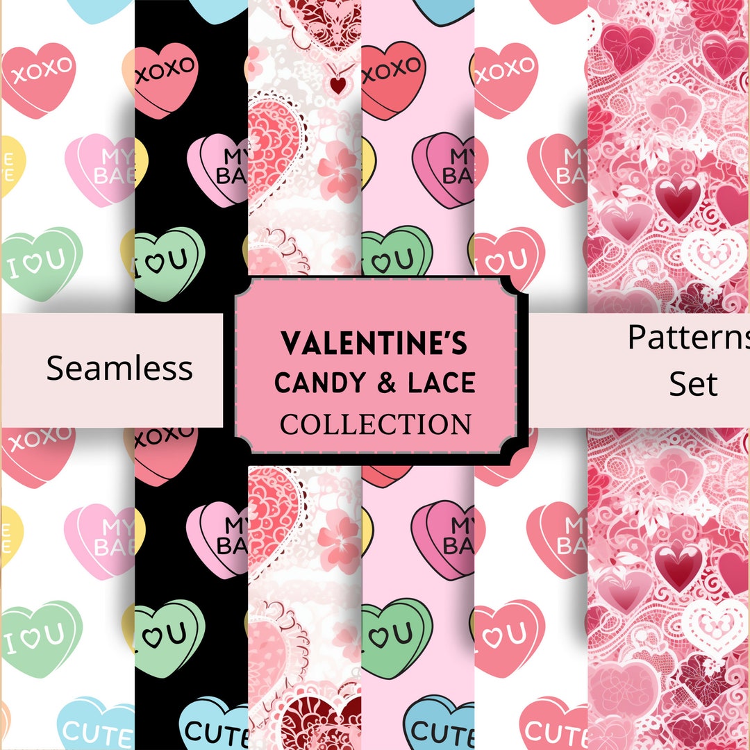 Candy Heart Patterns, Seamless Valentine Patterns, Cottagecore ...