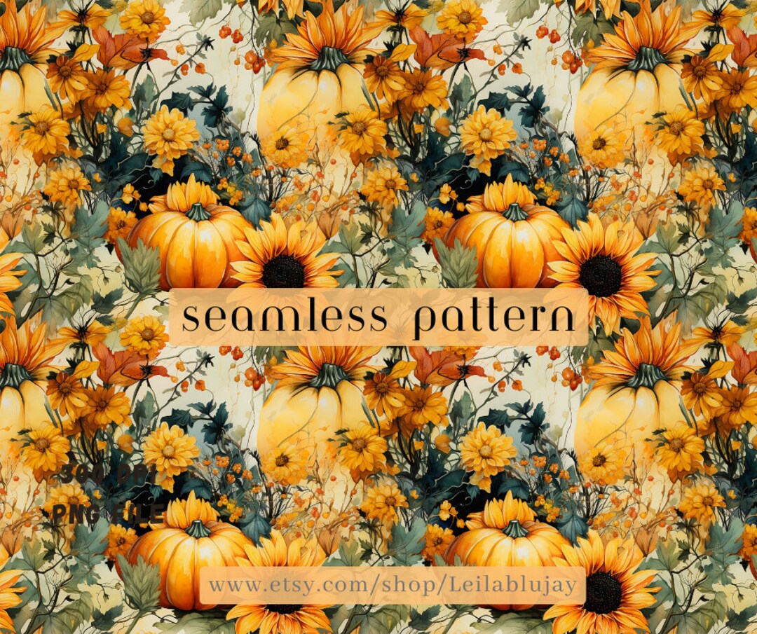 Fall Autumn Pumpkin Sunflower Pattern, Seamless Repeating File for ...