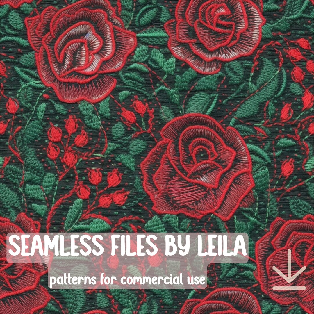 Gothic Rose Pattern, Faux Embroidery Seamless Pattern, Romantic ...