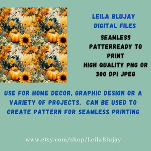 Fall Autumn Pumpkin Sunflower Pattern, Seamless Repeating File for ...