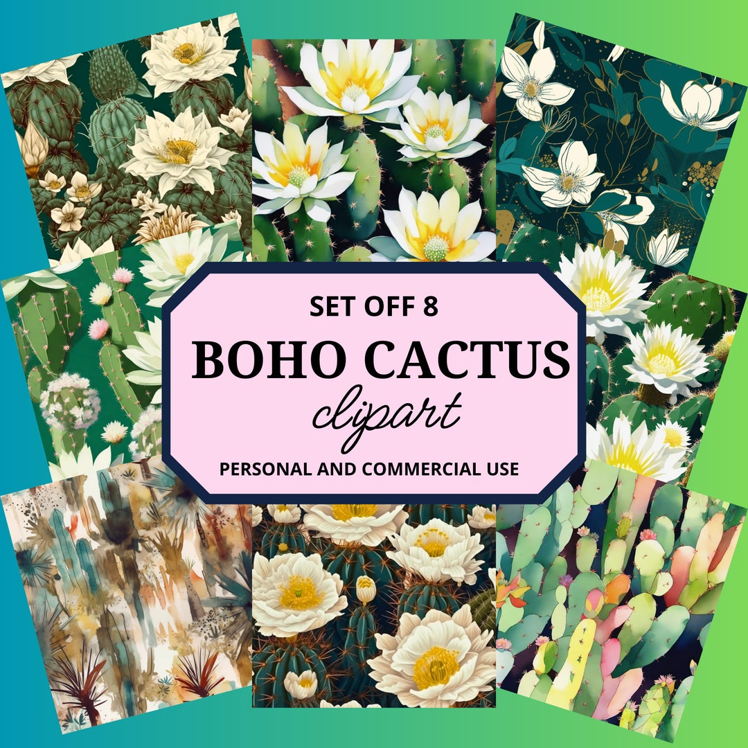 Green Cactus Gallery Wall, Set, Art for Boho Home, Retro Posters, Boho ...