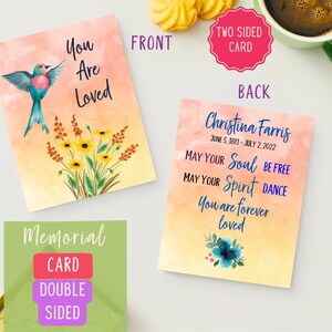 Custom Memorial Card | Watercolor Hummingbird | Gift | Funeral Prayer ...