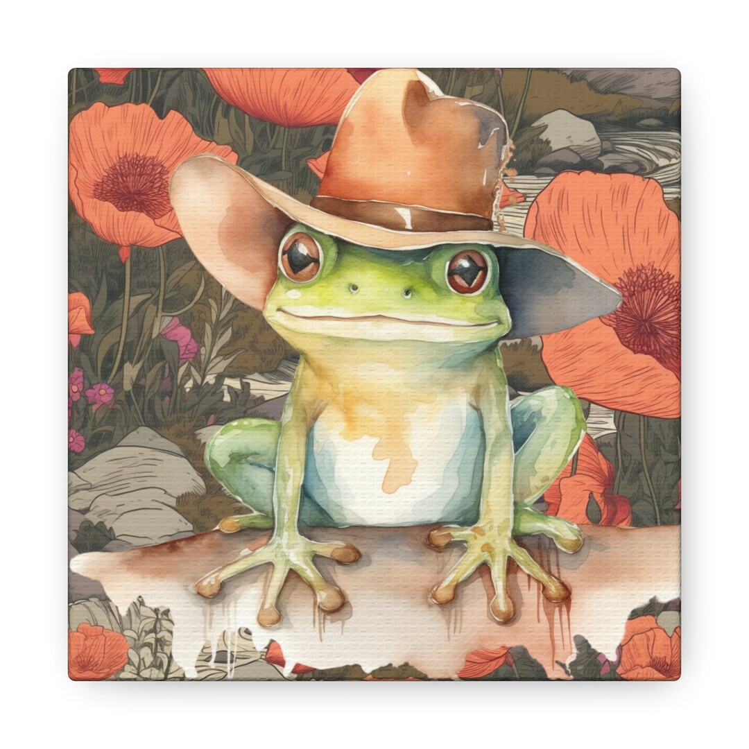 12x12 Funny Art, Quirky Wall Art, Whimsical Boho Cowboy Frog, Funny ...