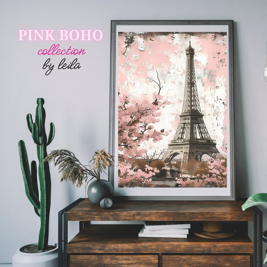 Retro Pink Posters, Pink Paris Gallery Wall, Art for Boho Home, Boho ...