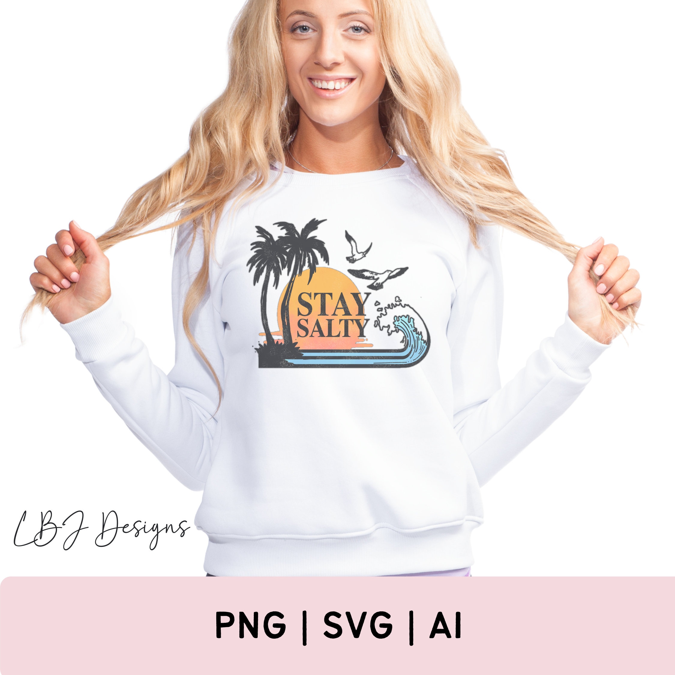 Stay Salty Tee, PNG, Faded Retro Vintage Summer Tee Shirt, PNG, Summer ...