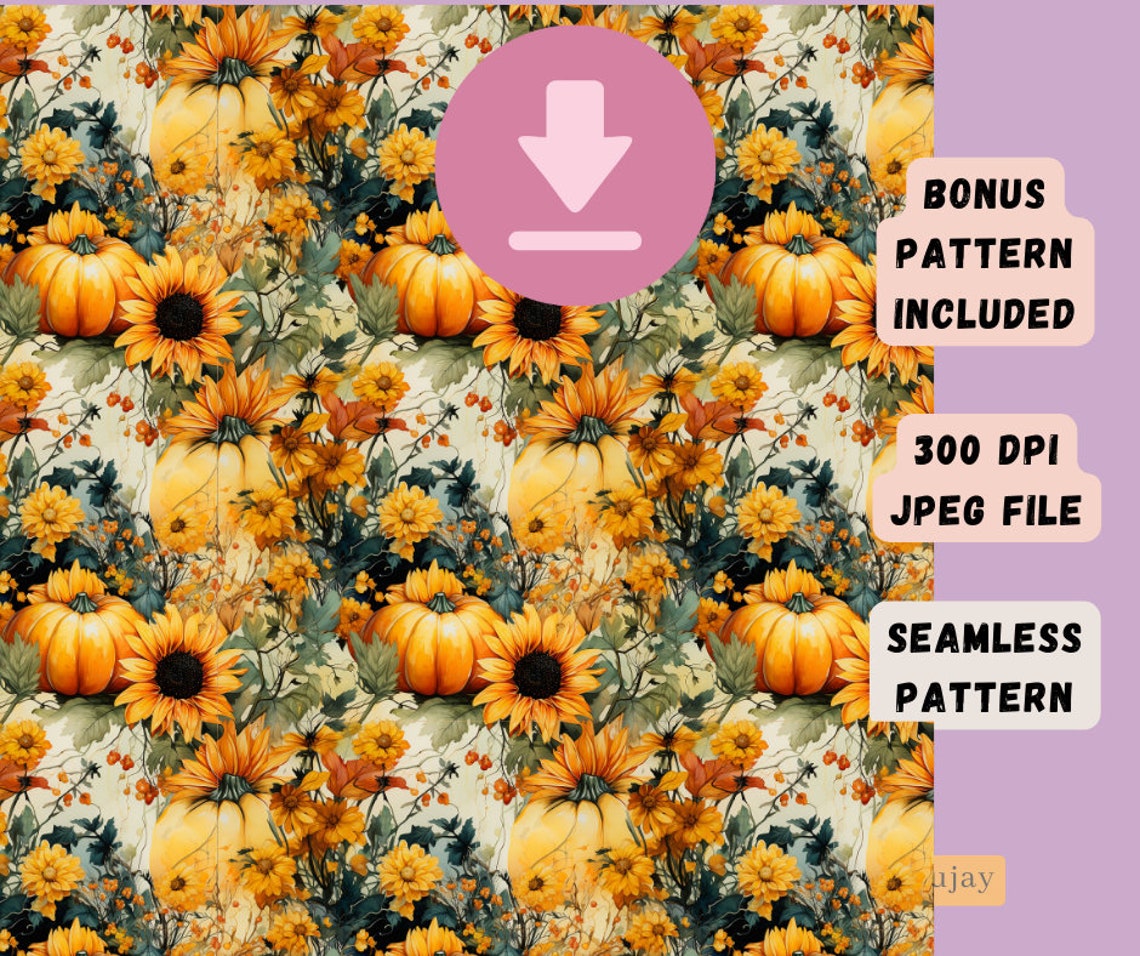 Fall Autumn Pumpkin Sunflower Pattern, Seamless Repeating File for ...