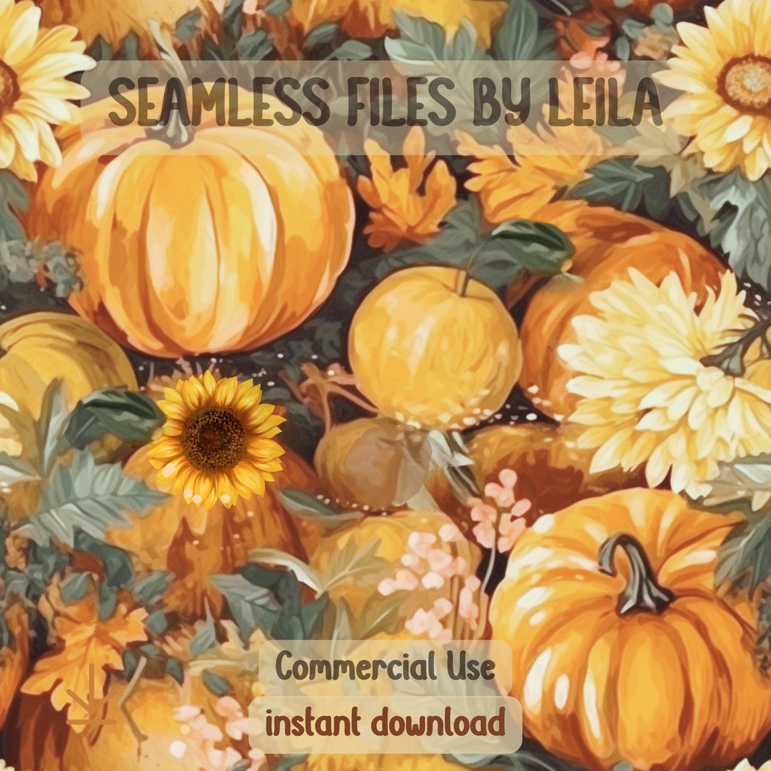 Fall Autumn Pumpkin Sunflower Pattern, Seamless Repeating File for ...