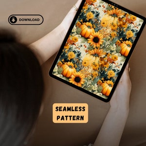 Fall Autumn Pumpkin Sunflower Pattern, Seamless Repeating File for ...