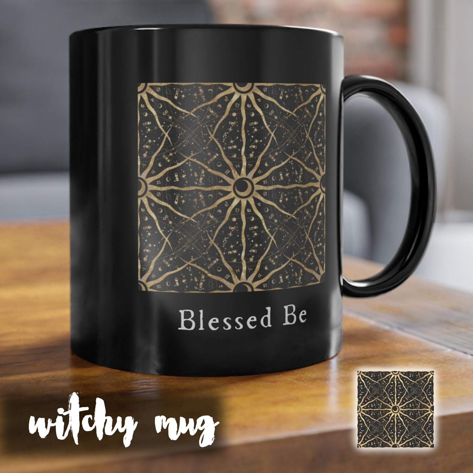 Coffee Mug, Halloween, Mug, Witchy Mug, Blessed Be, Gift for Her, Black ...