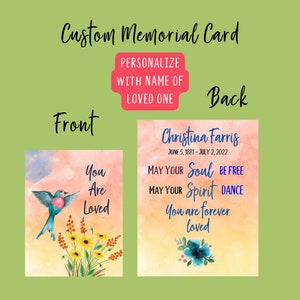 Custom Memorial Card | Watercolor Hummingbird | Gift | Funeral Prayer ...