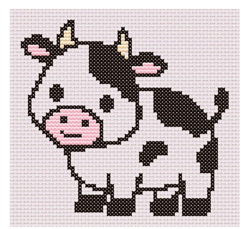 Cute Baby Cow Downloadable PDF Counted Cross Stitch Pattern Easy ...