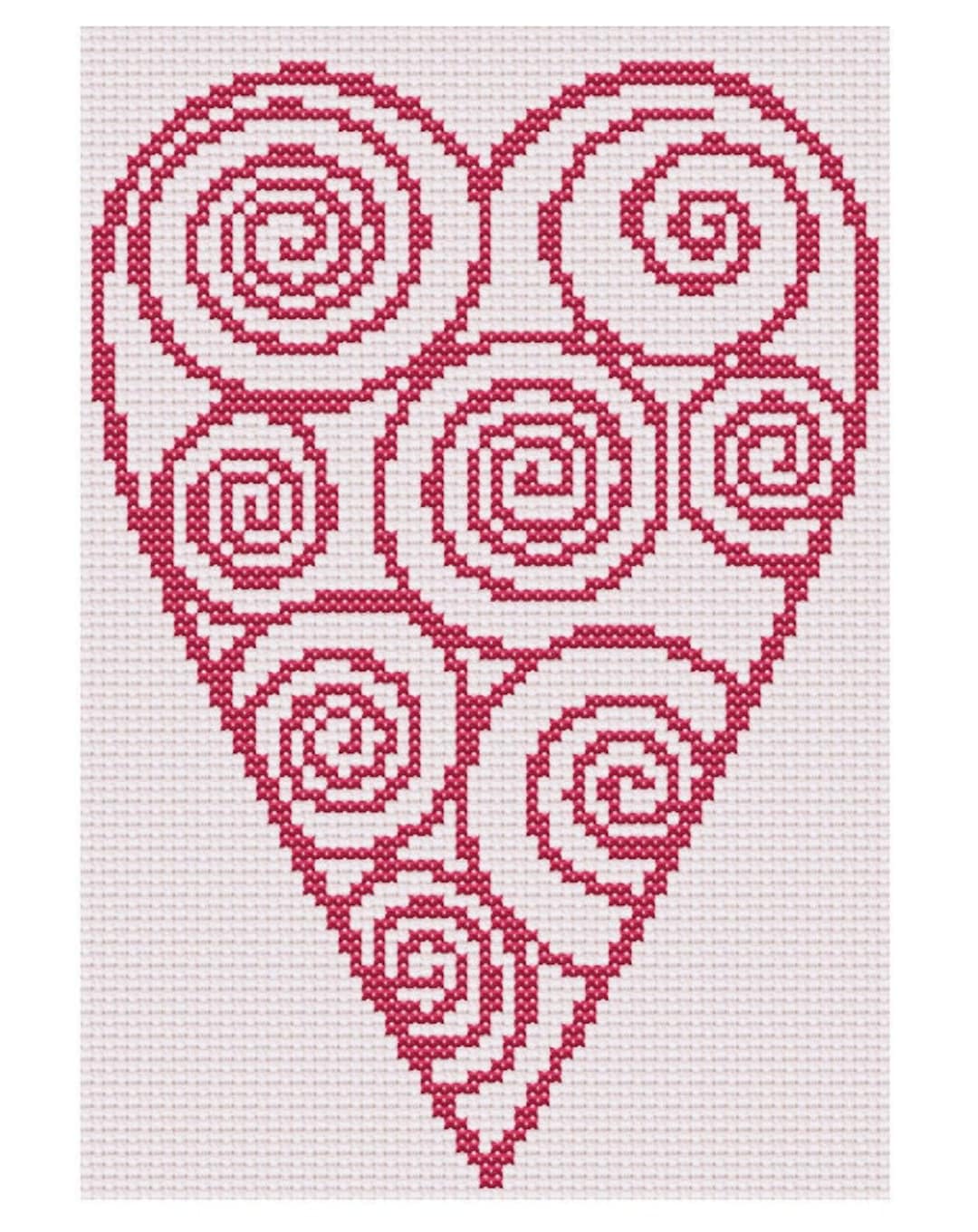 Simple Swirl Heart Downloadable PDF Counted Cross Stitch Pattern ~ Easy ...