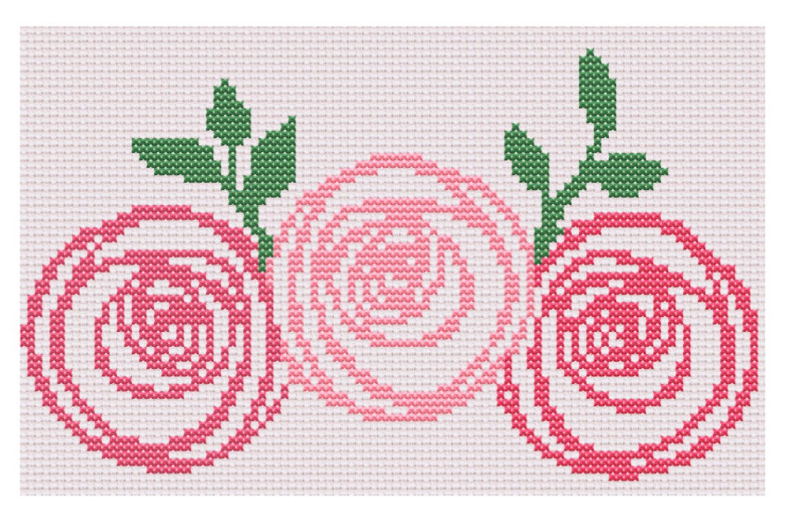 Simple Swirl Roses Downloadable PDF Counted Cross Stitch Pattern ~ Easy ...