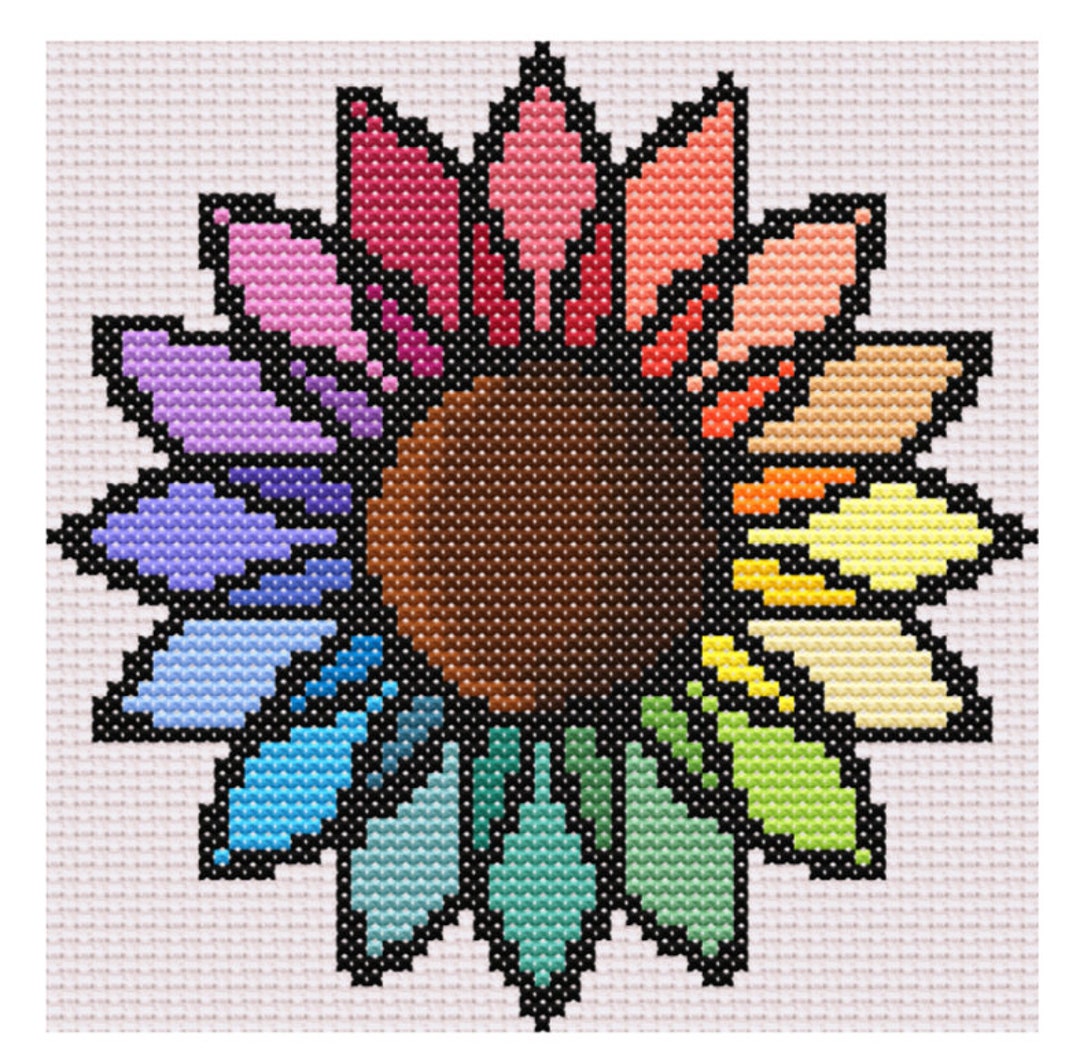 Rainbow Sunflower/flower Downloadable PDF Counted Cross Stitch Pattern ...
