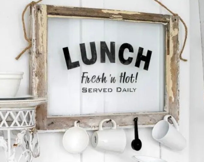 Funky Junk Old Sign Stencils Lunch Served Farmhouse Kitchen Dining Room ...