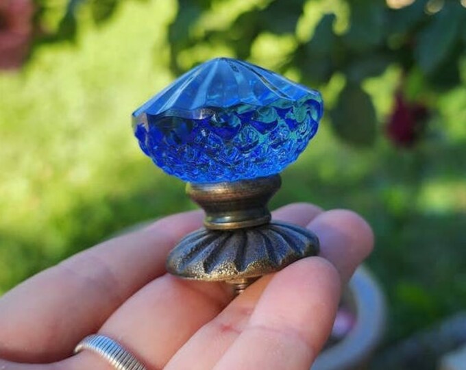Neptune Single Carved Cut Blue Glass Metal Knob Undead Furniture ...