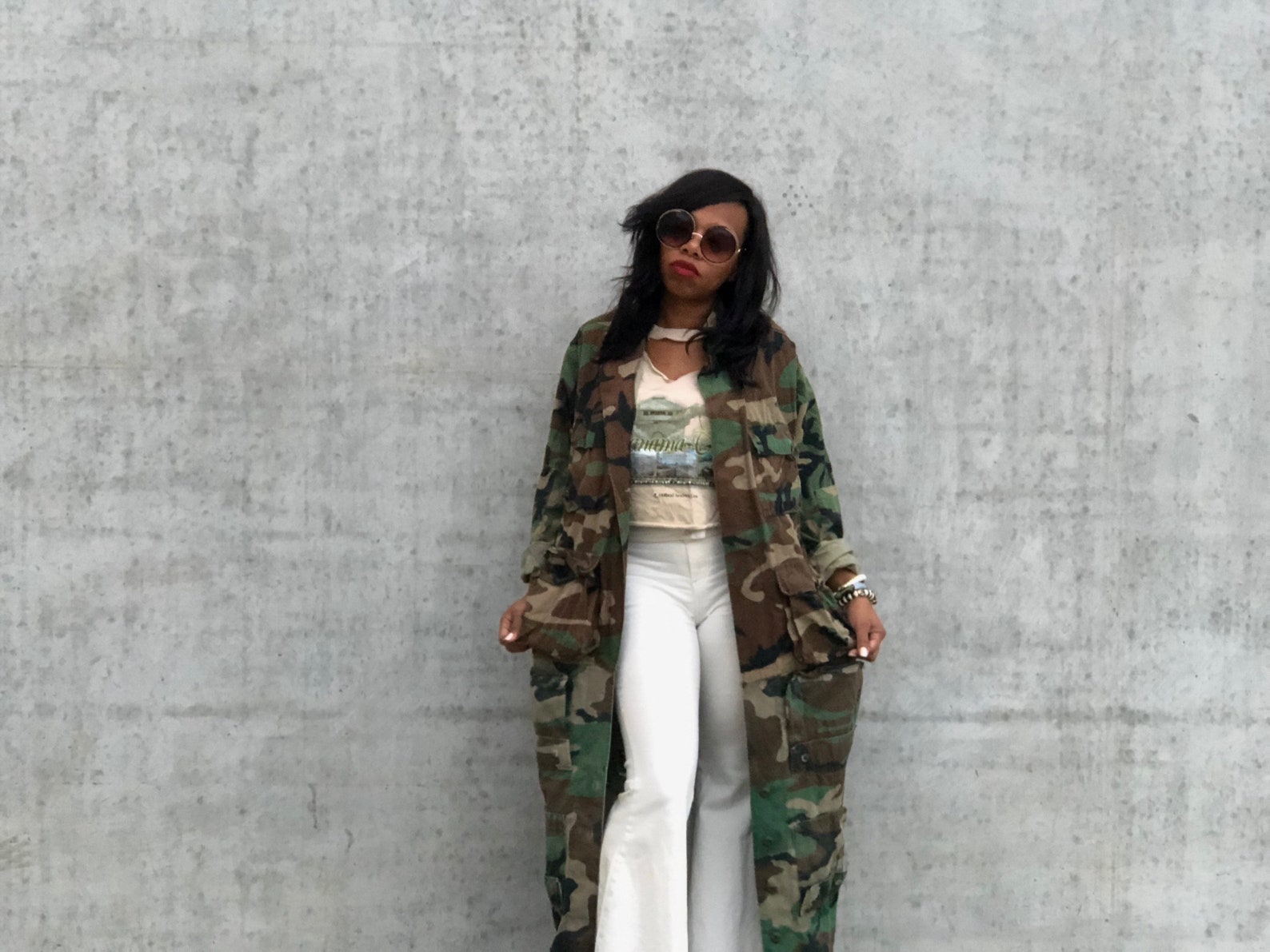 Adult Distressed Trench Length Camo Shredded Camouflage Camo Woodland ...