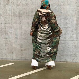 Adult Distressed Trench Length Camo Shredded Camouflage Camo Woodland ...