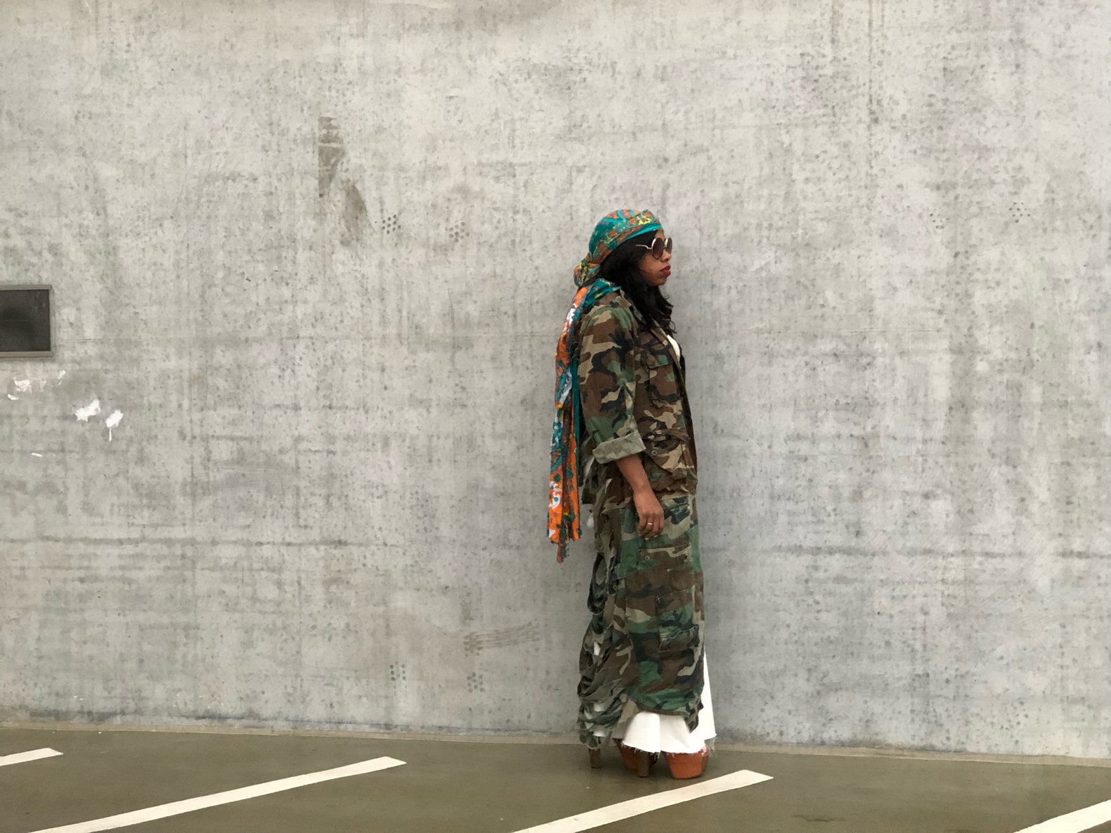 Adult Distressed Trench Length Camo Shredded Camouflage Camo Woodland ...
