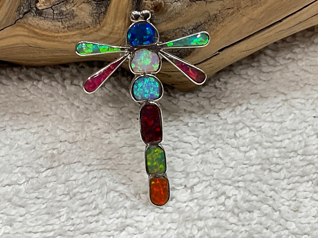 ZUNI Sterling Dragonfly Brooch With A Variety of Different Colored Man ...