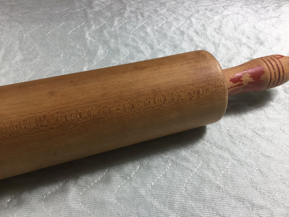 1940's 1950's Era Wooden Rolling Pin With Red - Etsy