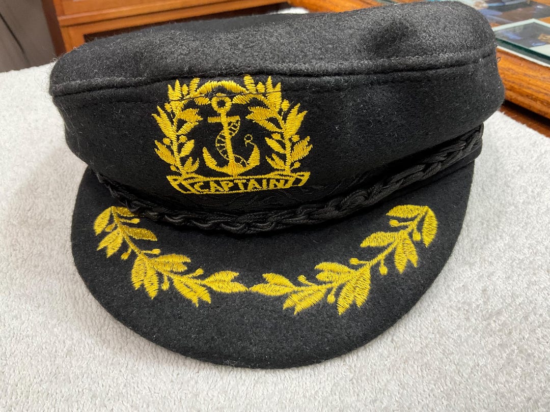 Greek Fisherman's Cap Black & Gold Sea Captain 85 Percent Wool 15 ...