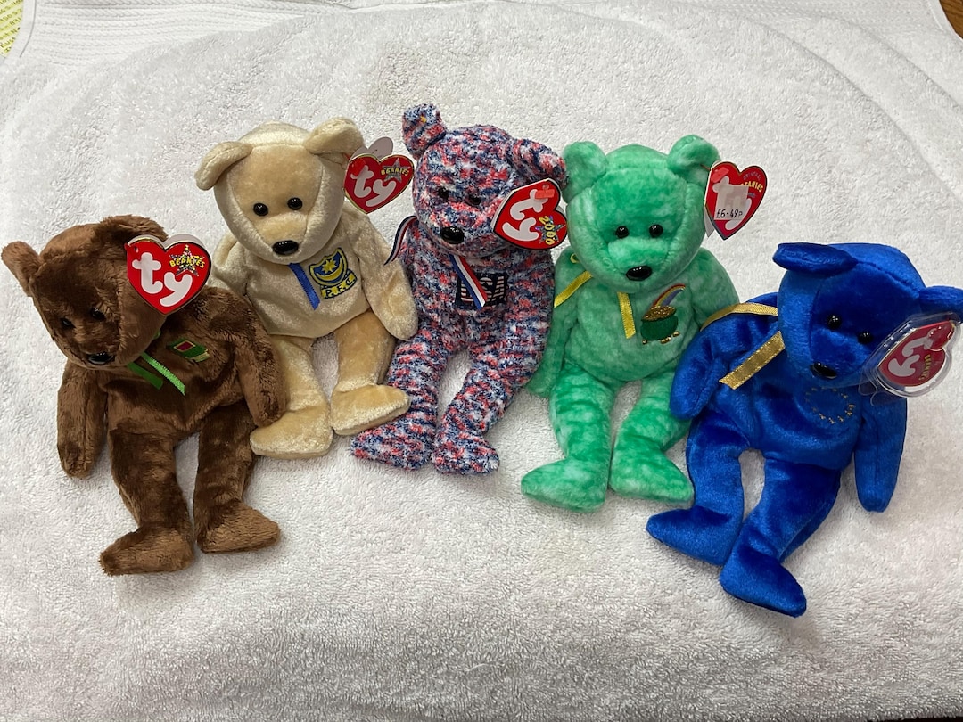 Lot of 5 Vintage Ty Beanie Babies ~ 1- "unity" 2000 1- "killarney" 2003 ...