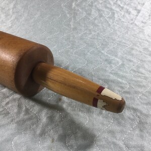 1940's - 1950's Era Wooden Rolling Pin With Red & White Tips on Handles ...