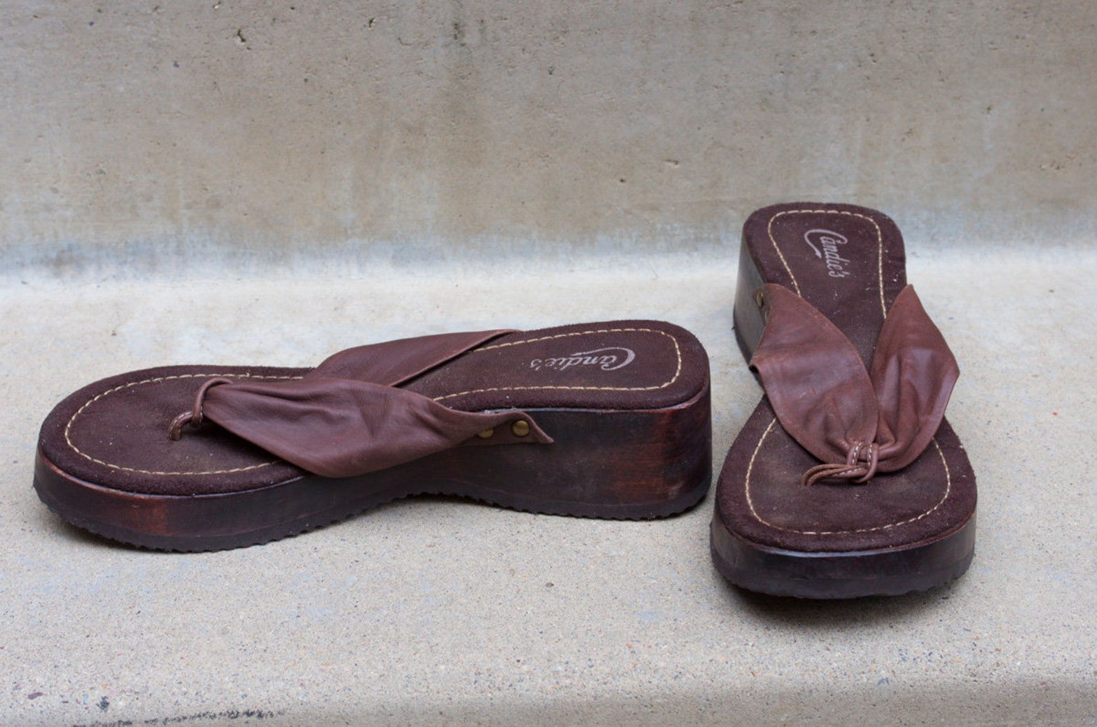 Candies Thong Sandals With Wooden Soles and Stud Accents—relaxed Style ...