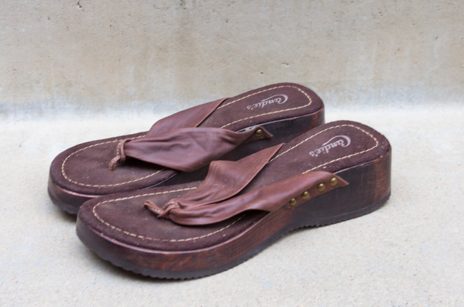 Candies Thong Sandals With Wooden Soles and Stud Accents—relaxed Style ...