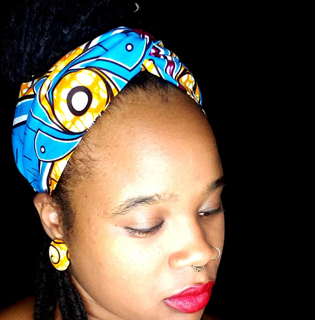 Blue African Print Turban Set - Etsy