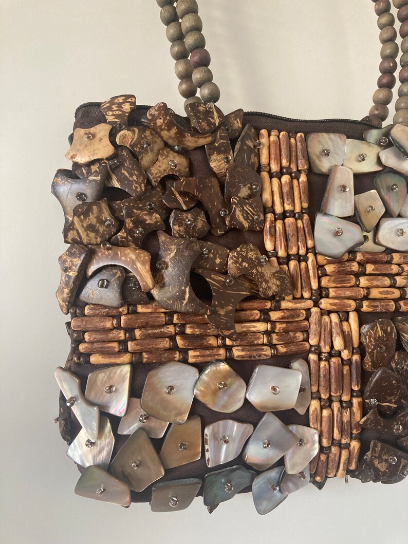Vintage 90s Mido Coconut Shell Wooden Beaded Clutch Pearl Shell Bag - Etsy