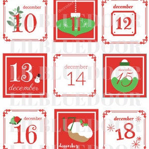 Christmas Advent Calendar Printable Numbers: Instant Download December ...