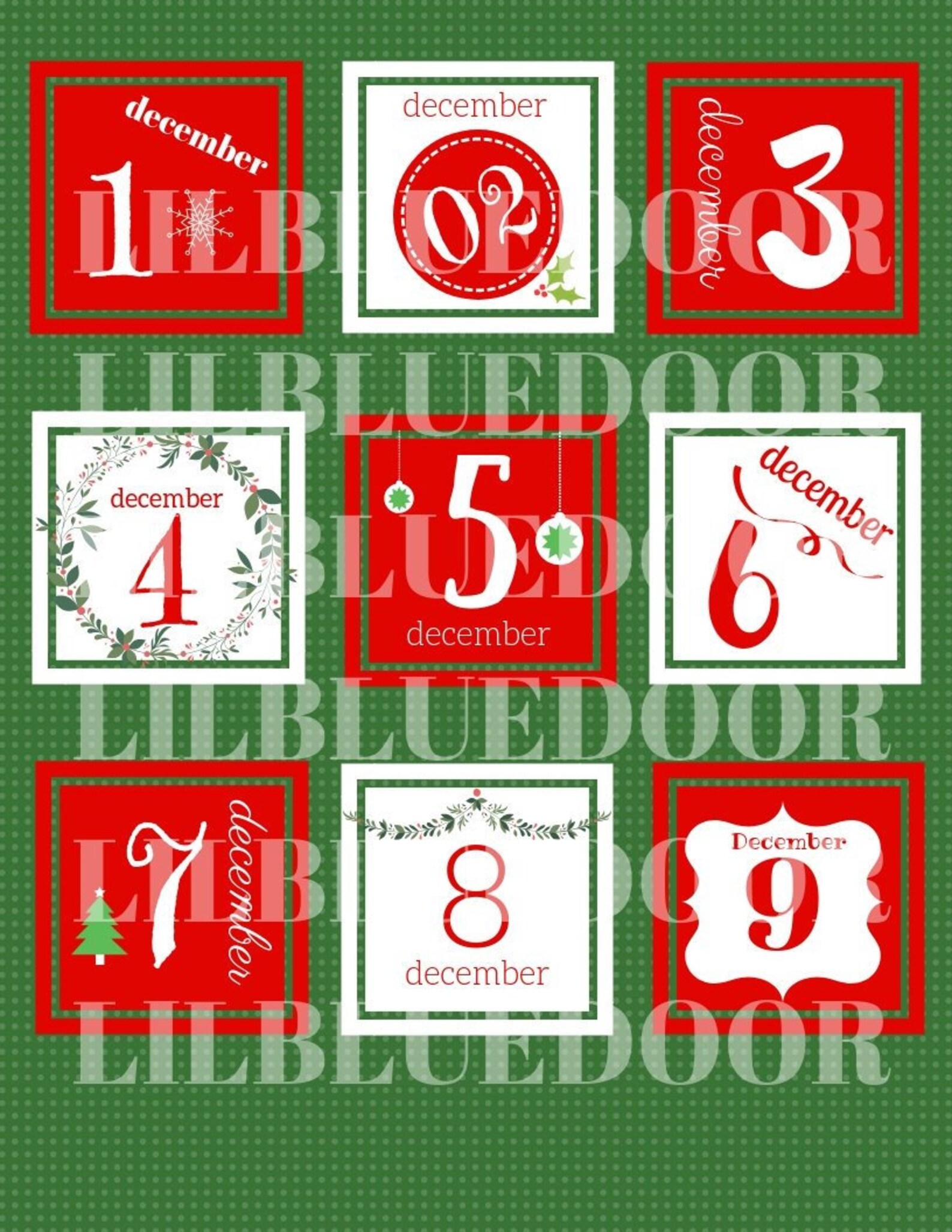 Instant Download Printable Christmas Advent Calendar Numbers - Etsy