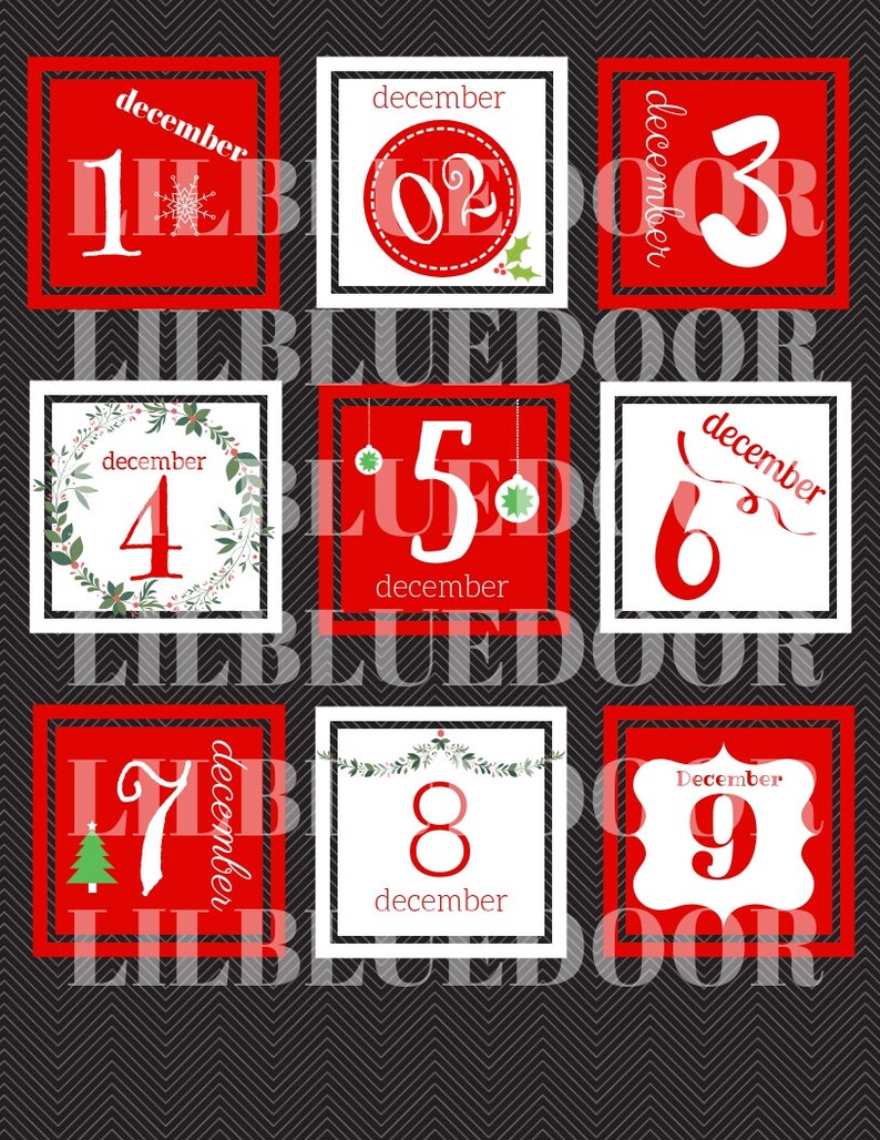 Christmas Advent Calendar Printable Numbers - Etsy