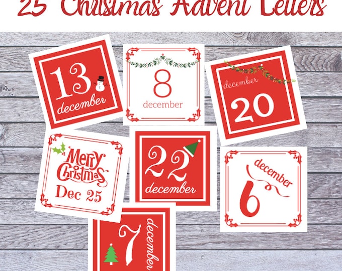 Christmas Advent Calendar Printable Numbers: Instant Download December ...
