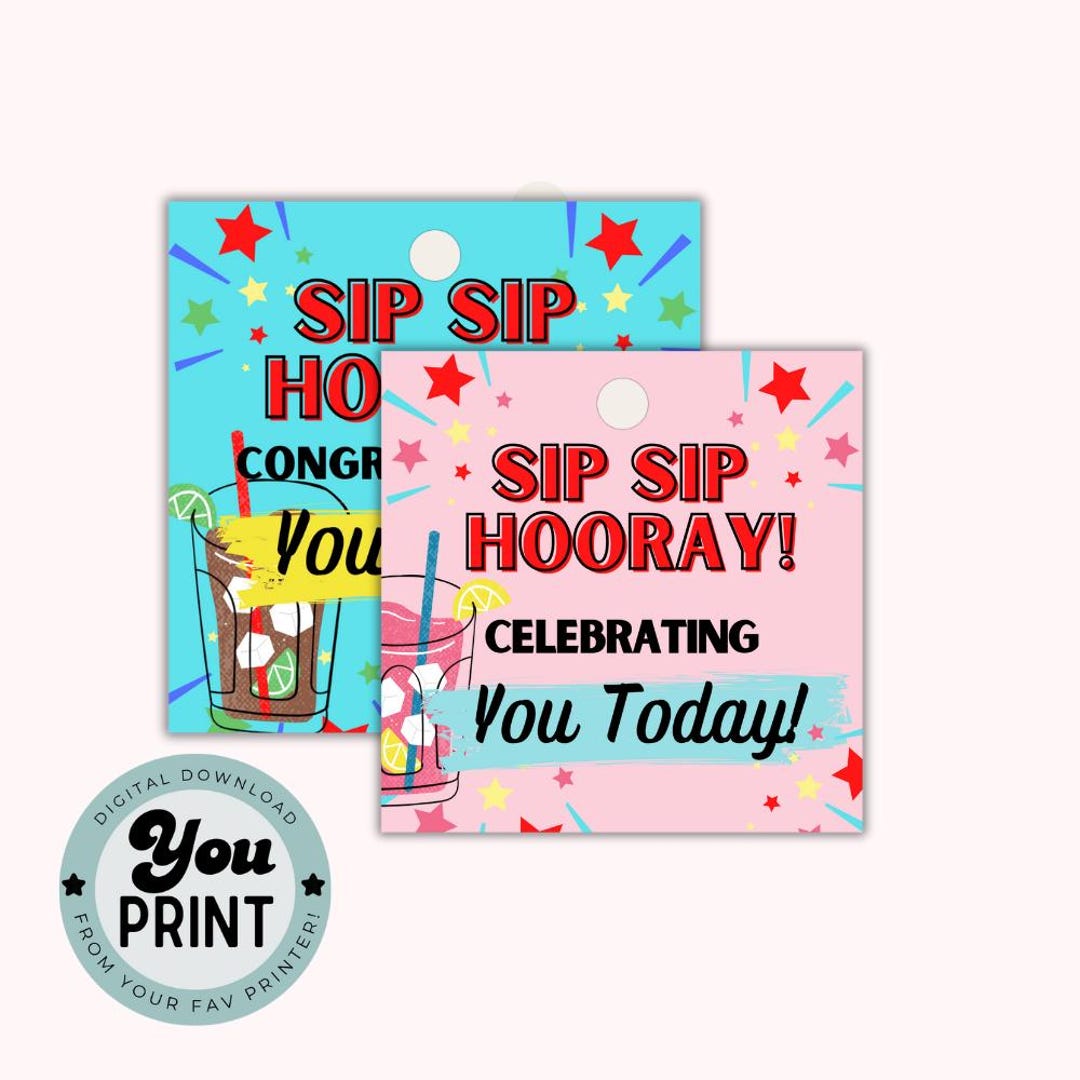 Sip Sip Hooray! Printable Gift Tag 2.5" Square Tag for Soda Shop or ...