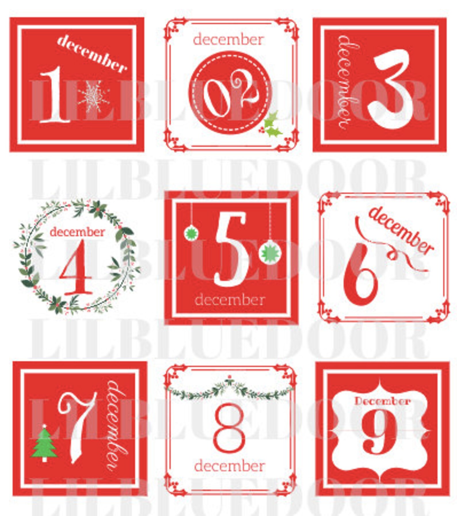 Christmas Advent Calendar Printable Numbers: Instant Download - Etsy