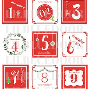 Christmas Advent Calendar Printable Numbers: Instant Download December ...