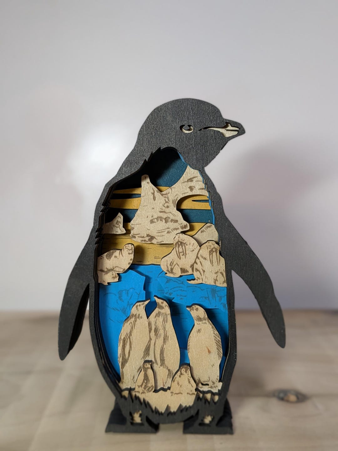 Handcrafted Wooden Multi-layered Penguin Art, Layer Wooden Art, 3D ...