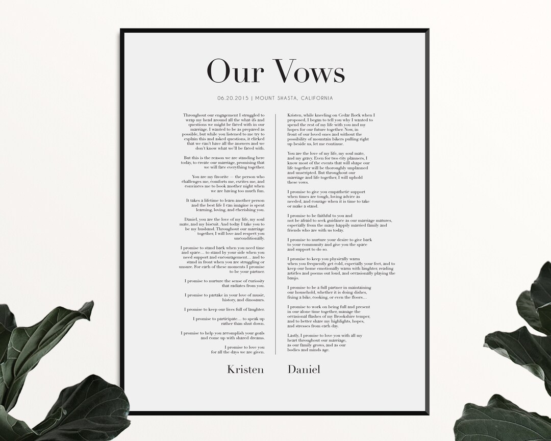 Wedding Vows in Wooden Frame Personalized Custom Wedding Vows Print ...