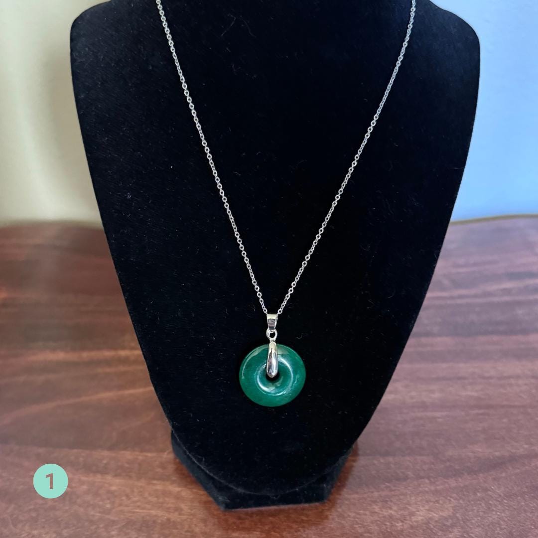 Simple Minimalist Jade Gemstone Donut Lifesaver Pendant on Stainless ...