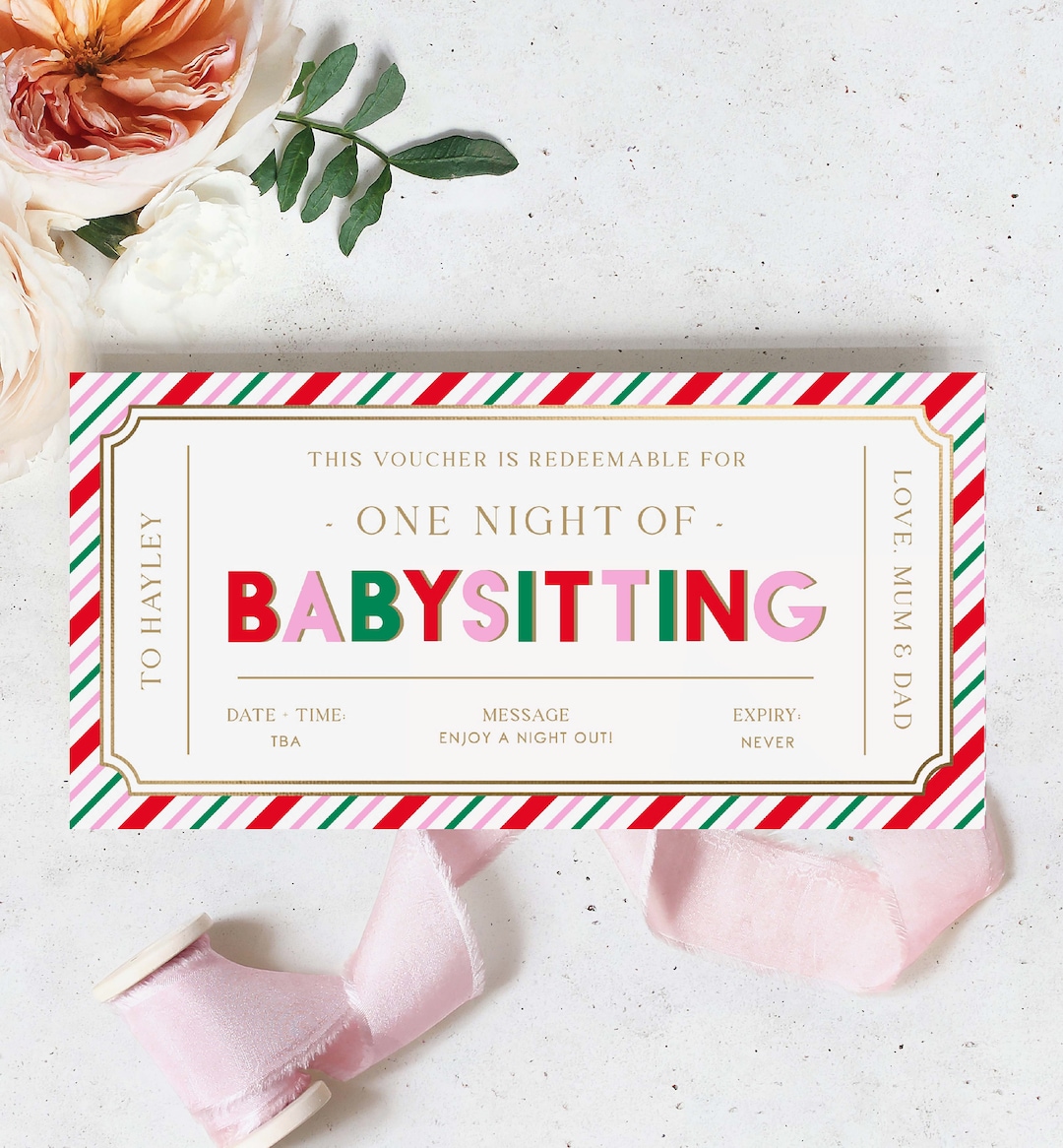 Babysitting Gift Voucher Template: Custom Childcare Coupon (digital ...