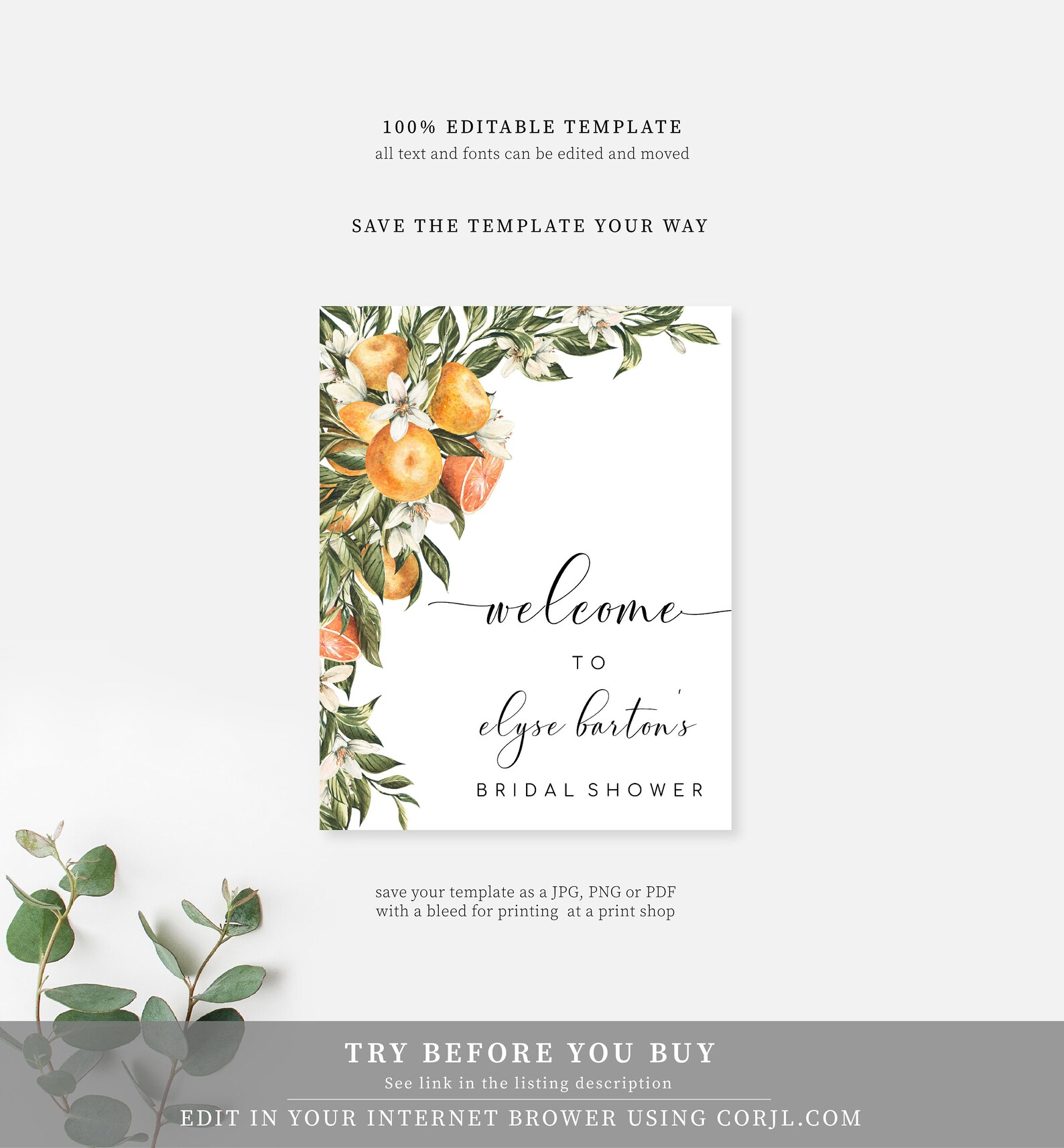 Welcome Sign Tropical Fruit Editable Bridal Shower Welcome - Etsy