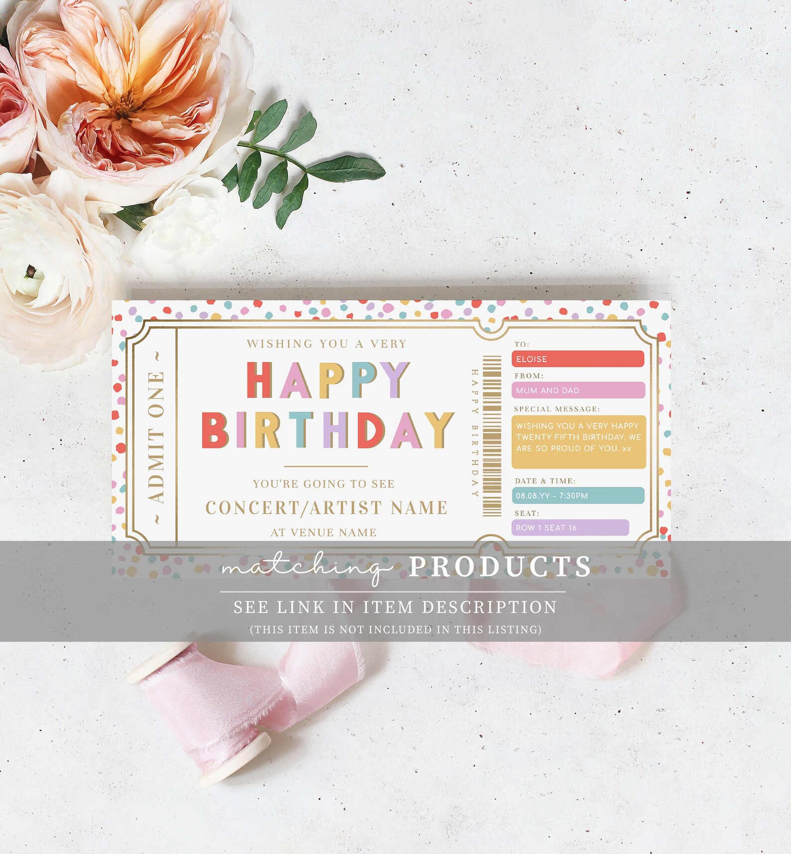 Printable Birthday Gift Voucher Template, Multi Dot Design (digital ...
