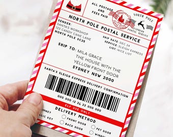 Printable Santa Mail North Pole Shipping Label Sticker, Canva Christmas ...