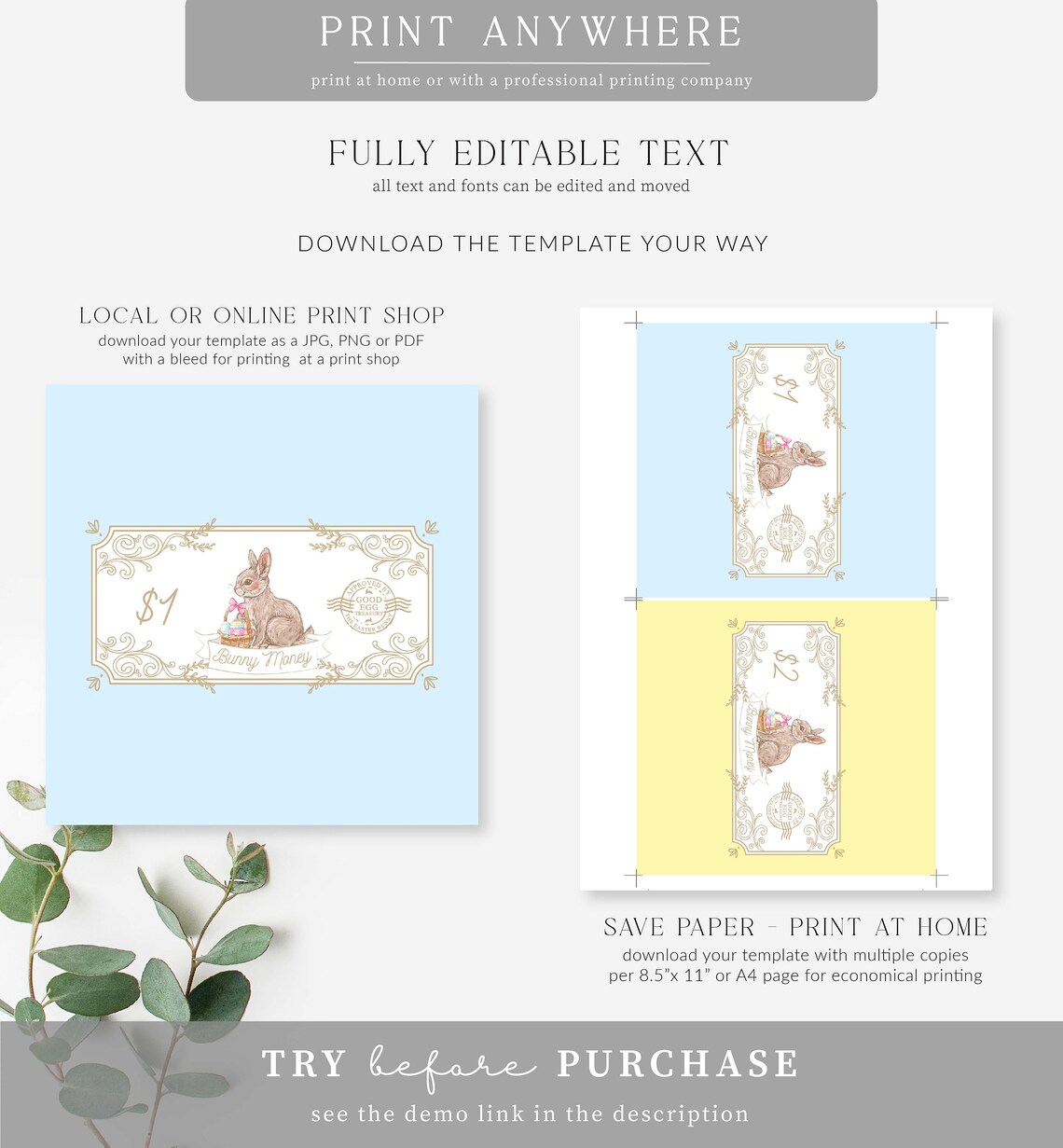 Printable Easter Bunny Money Chocolate Wrapper, Easter Bunny Bucks, Egg ...