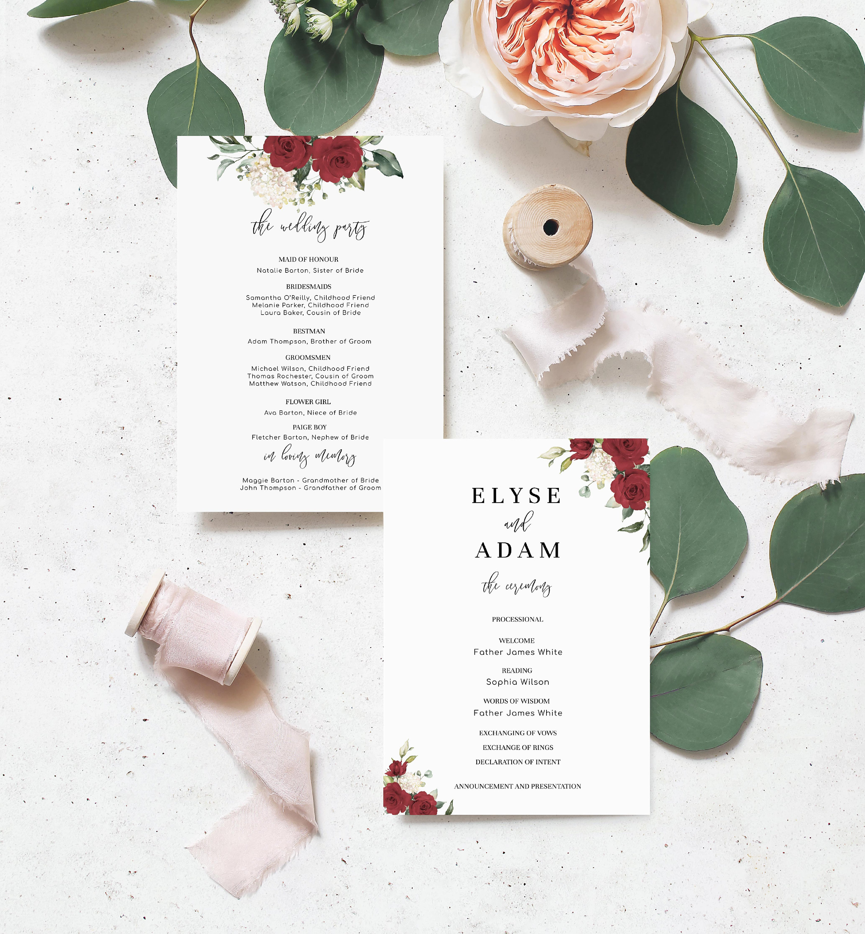 Printable Red Floral Wedding Program Template Editable - Etsy Australia